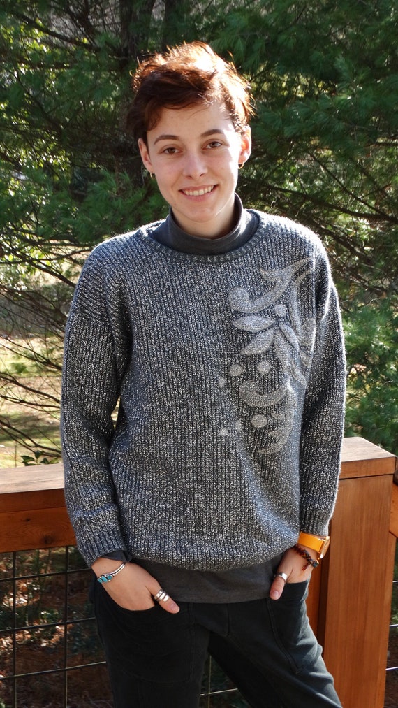 80s Vintage Miss Astor Silver Metallic Sweater UK Eng… - Gem