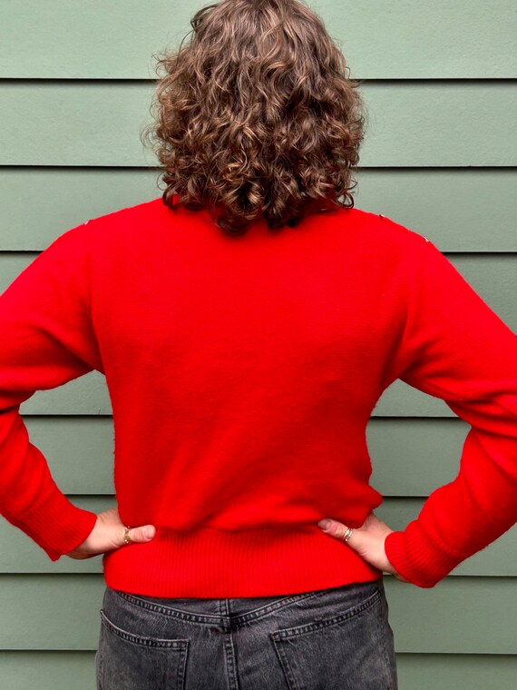 80s Embellished Red Sweater 1980s Red Sweater Red Pul… - Gem