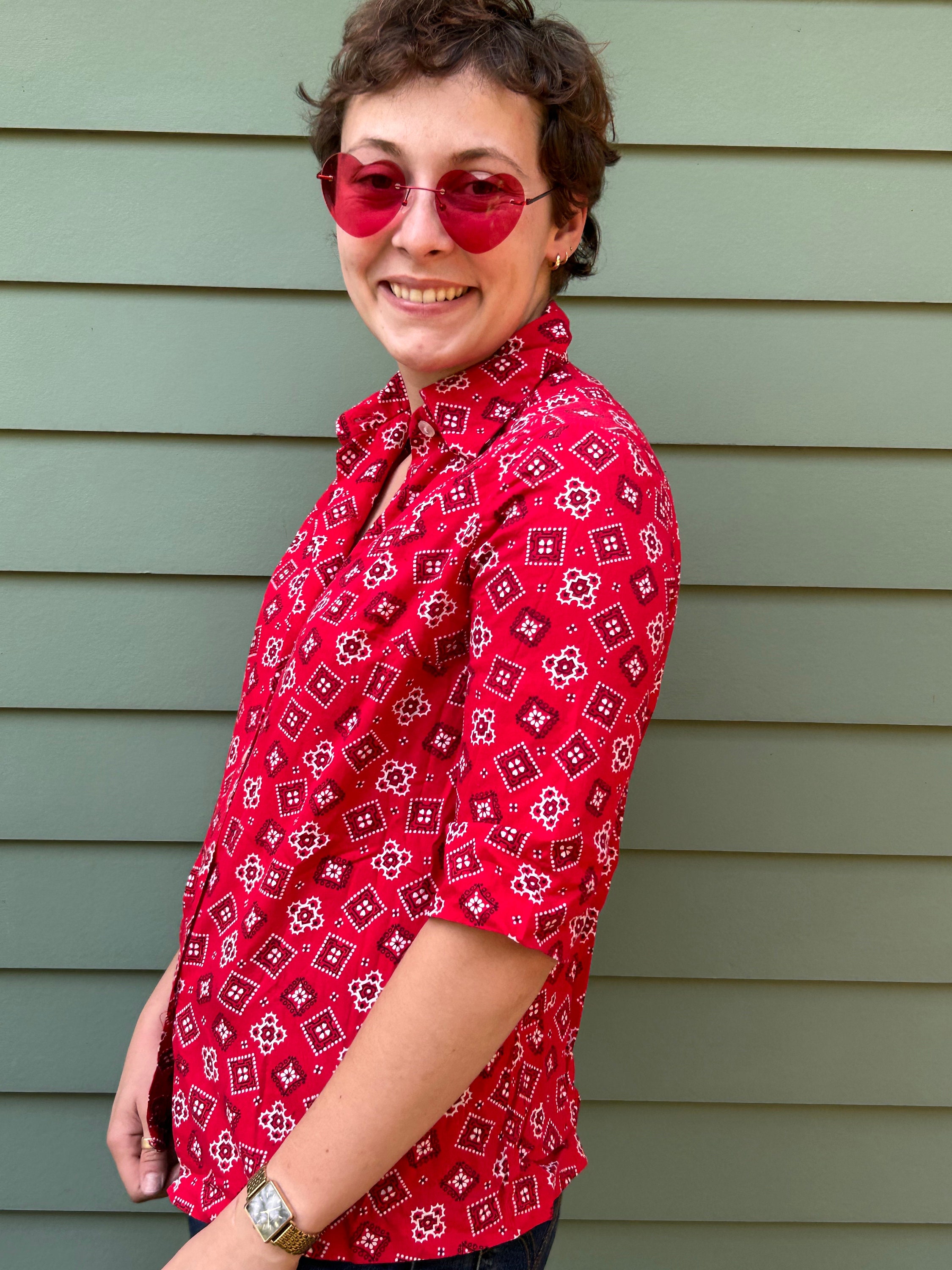 80s Bandana Print Shirt Bandana Button Up Button Down Blouse Etsy