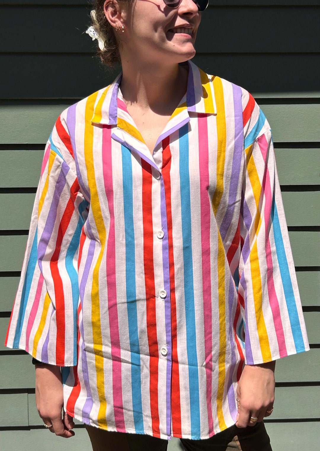 Vintage Rainbow Blouse 1970s Rainbow Stripe Shirt Pride Queer Style - Etsy