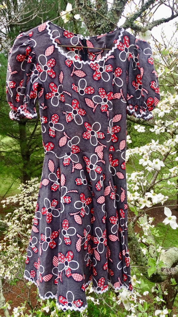 1970s Handmade Girls Flare Dress - Red White Blue Gin… - Gem