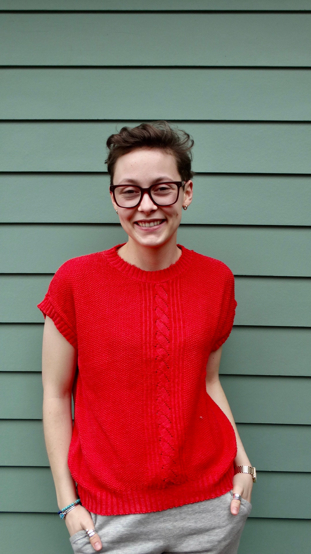 Vintage Oversize Red Sleeveless Shell Cotton Ramie Knit Sleeveless ...