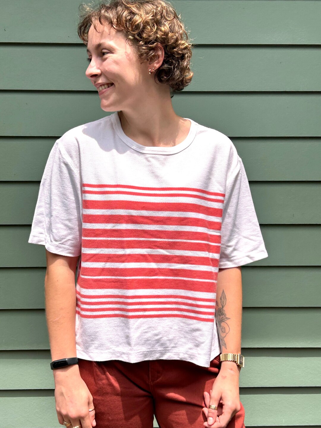 90s Mountain Lake Casuals Knit Shirt Coral Striped Shirt Size L 1990s ...