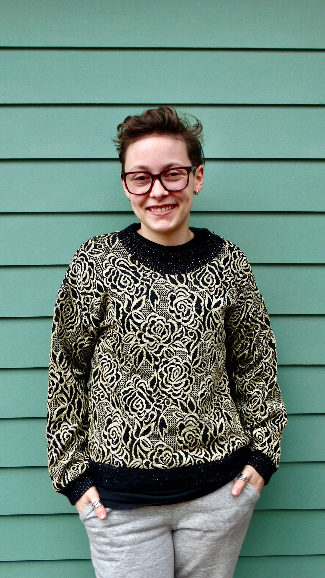 80s Cliche Sweater Metallic Gold Roses on Black Sweater Date Night ...