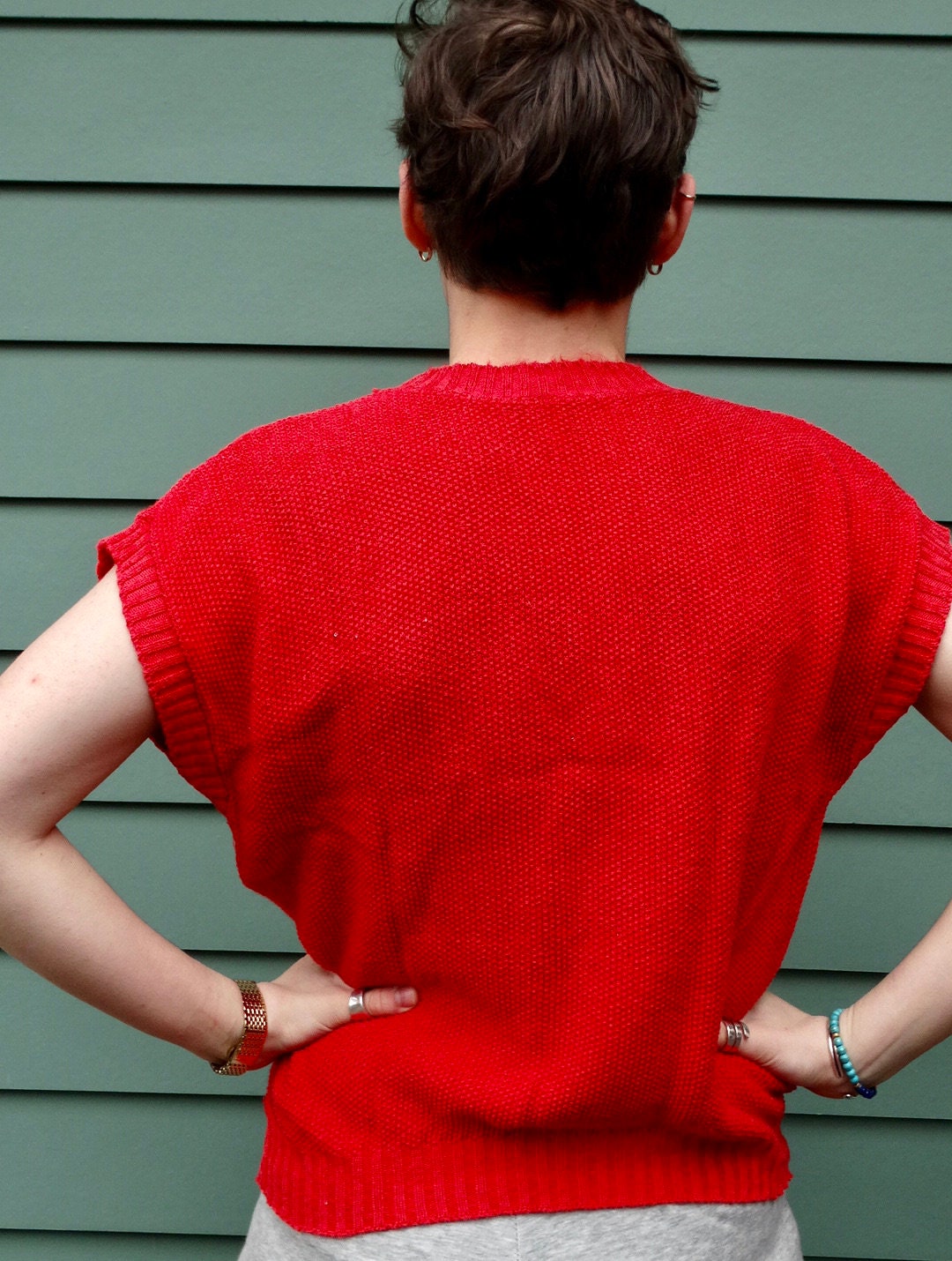 Vintage Oversize Red Sleeveless Shell Cotton Ramie Knit Sleeveless ...