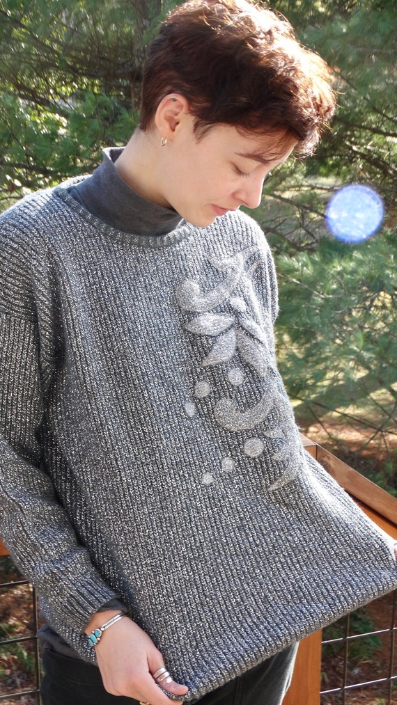 80s Vintage Miss Astor Silver Metallic Sweater UK Eng… - Gem
