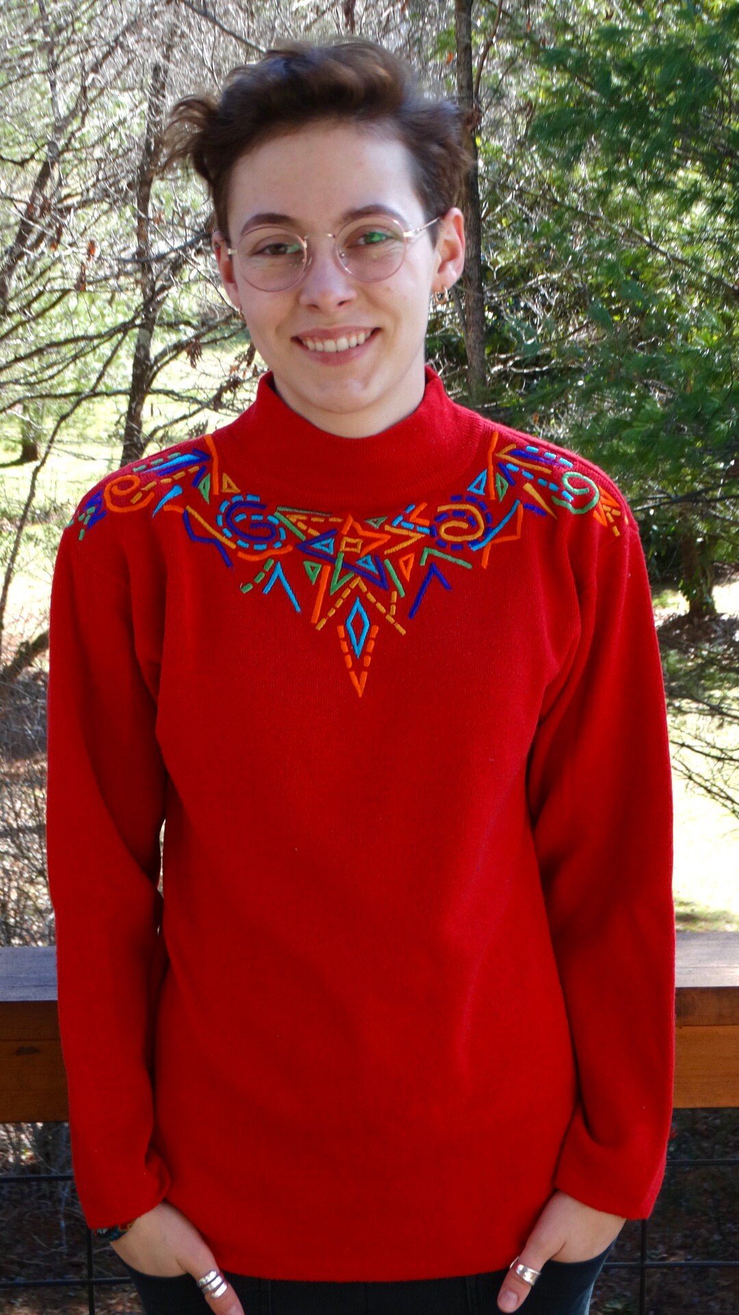 Vintage IB Diffusion Sweater 80s Red IB Diffusion Embroidered Mock Neck ...