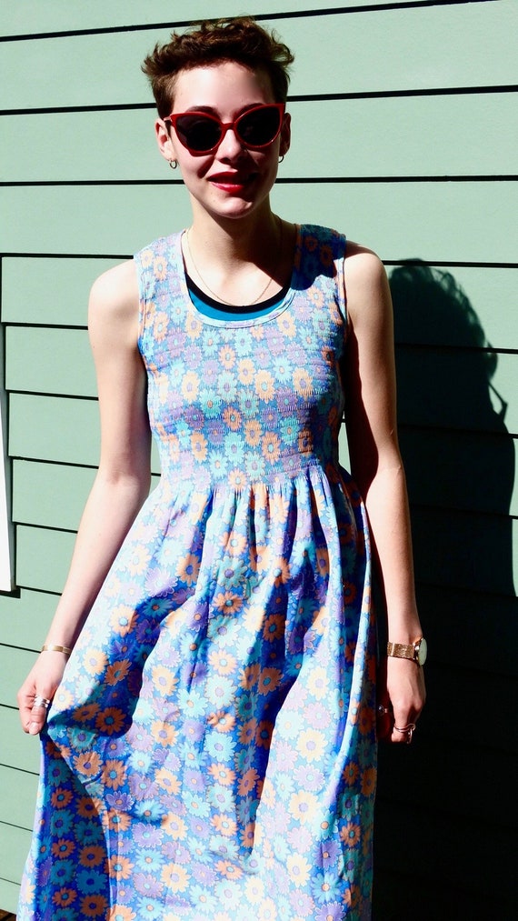 Cute 70s Floral Maxi Dress Flower Power Hippie Boho B… - Gem