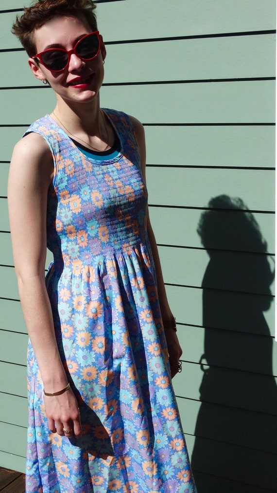 Cute 70s Floral Maxi Dress Flower Power Hippie Boho B… - Gem