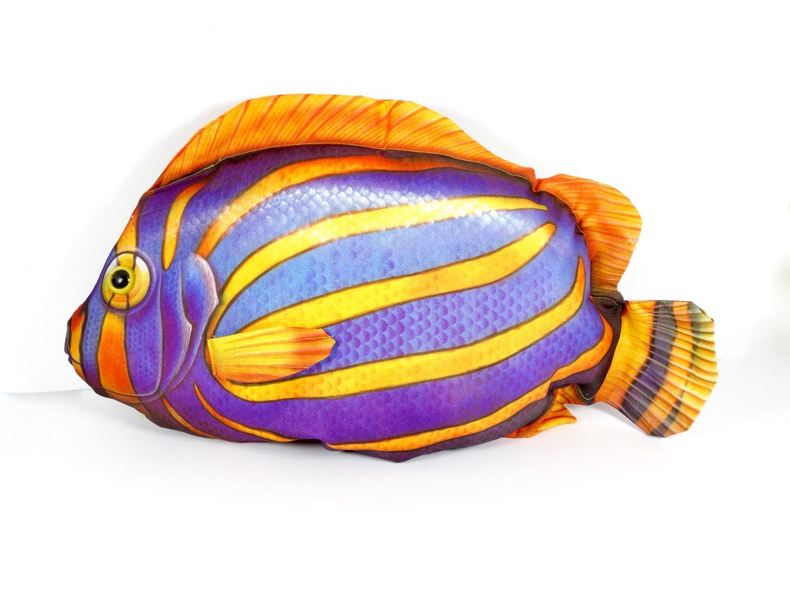 Giant Fish Pillow Tropical Fish Pillow Blue Ring Angelfish Pillow Scuba ...