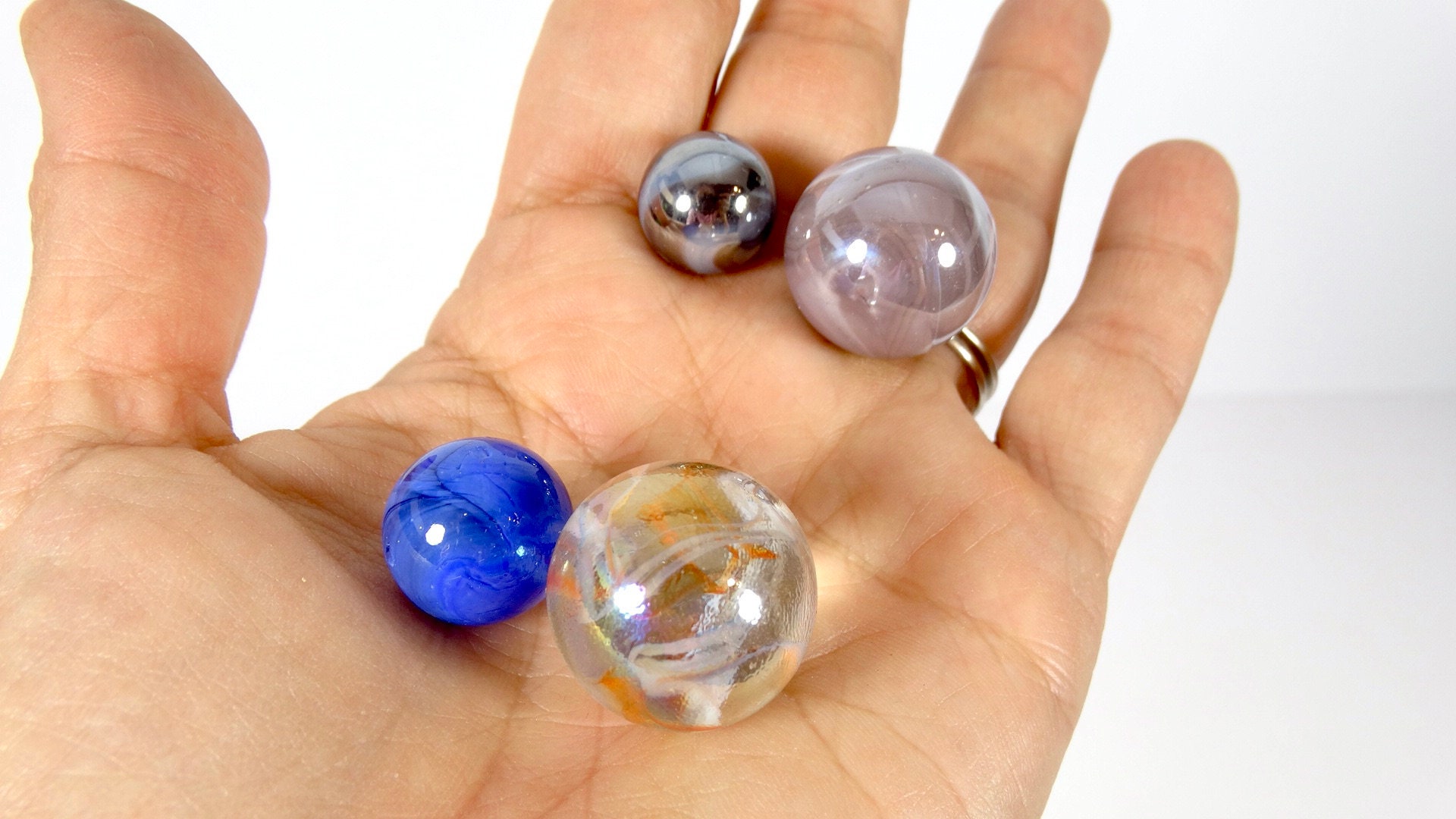 Vintage Iridescent Marbles Set of 4 Pretty Glass Marbles Vintage Glass ...