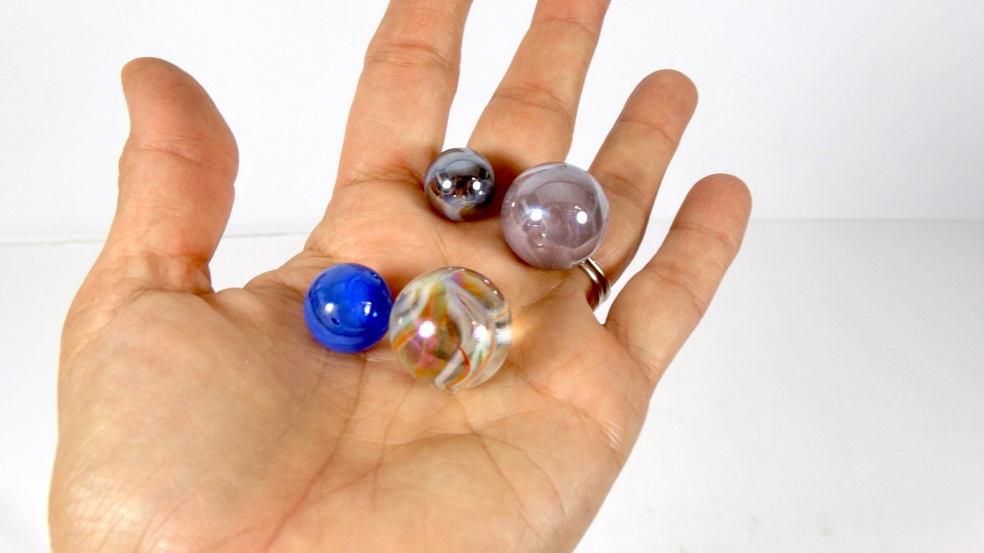 Vintage Iridescent Marbles Set of 4 Pretty Glass Marbles Vintage Glass ...