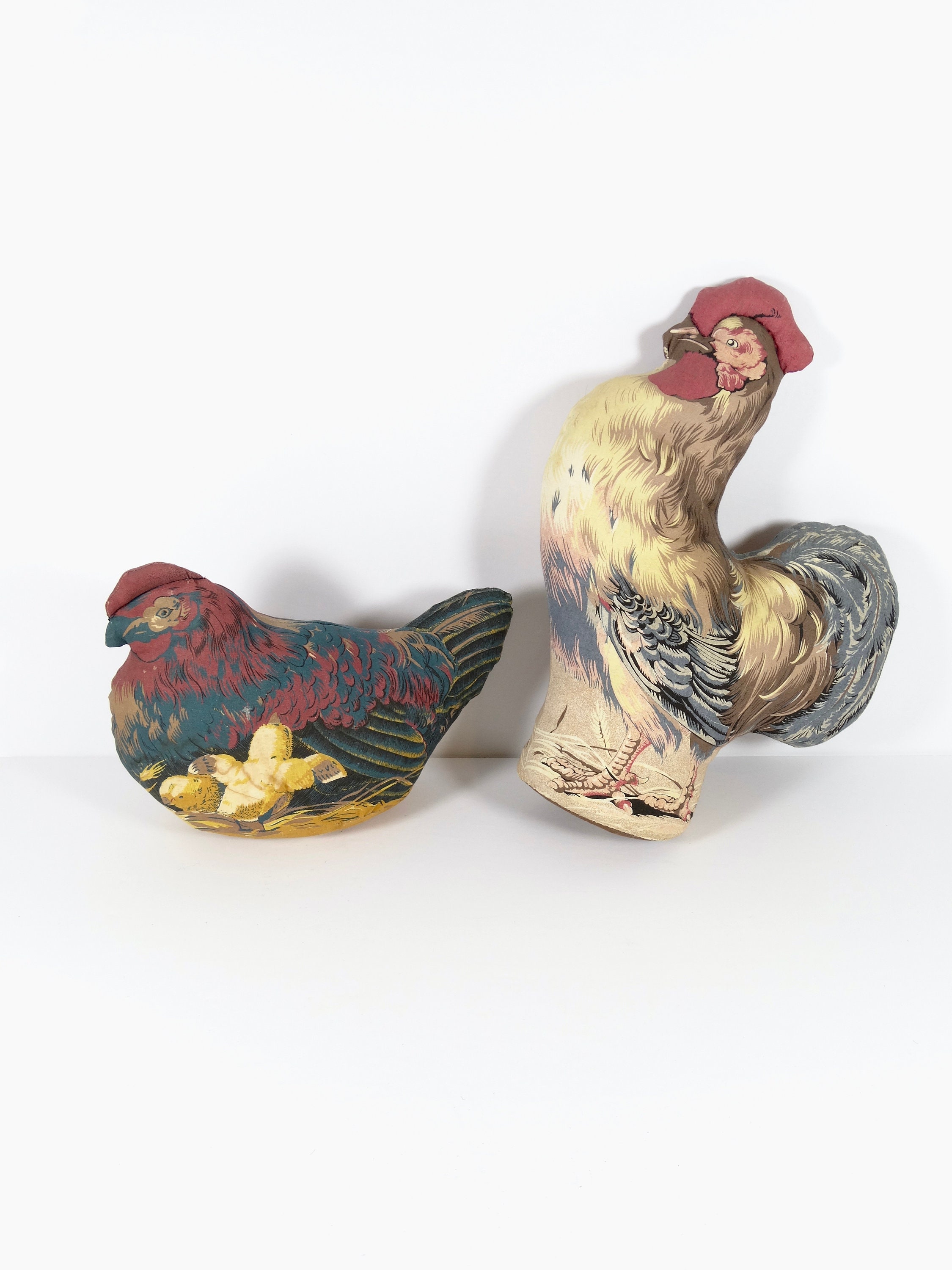1978 Chickens Soft Sculpture Rooster and Hen Soft Sculpture Farmhouse ...