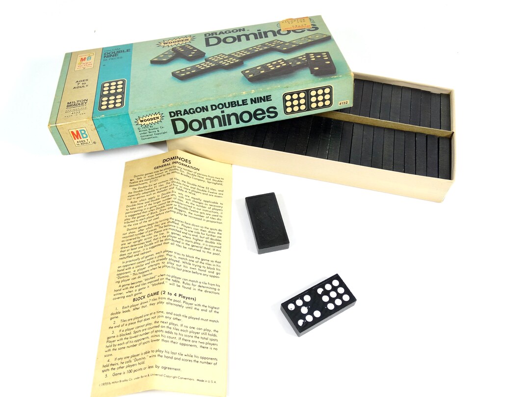 1970 Wooden Dragon Dominoes COMPLETE Halsam Double Nine Dominoes Wood ...