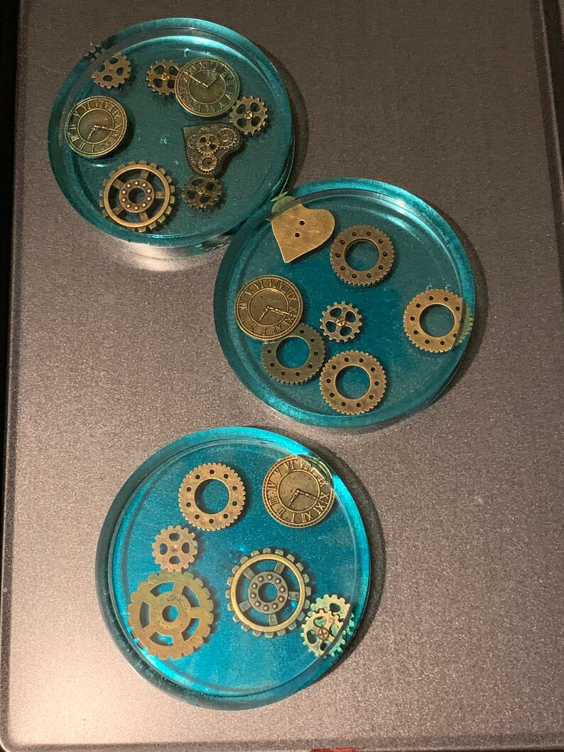Blue Circle Steampunk Coasters (single) - Etsy
