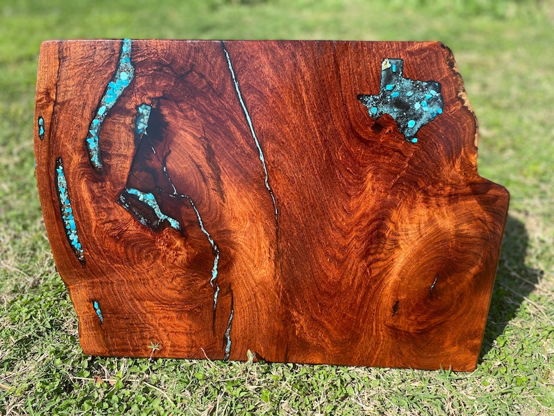Mesquite Cutting Board W/ Turquoise Inlay - Etsy