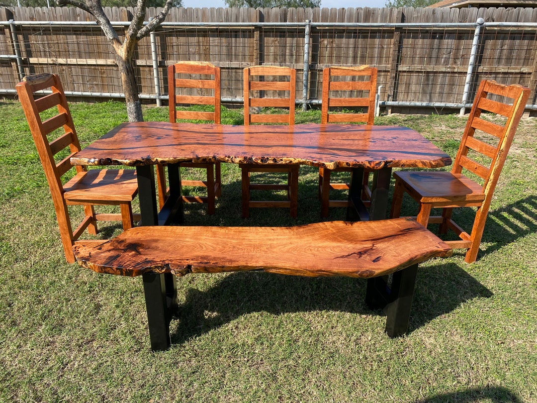 Live Edge Mesquite Dining Table Set W/ Matching Chairs & Bench - Etsy