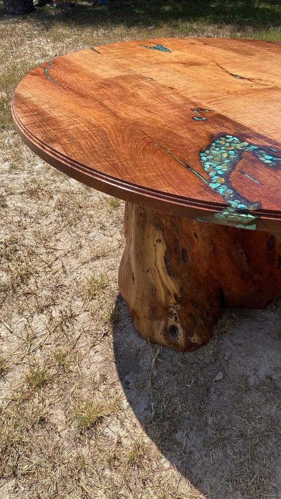 Turquoise Inlay Mesquite Dining Table With Wood