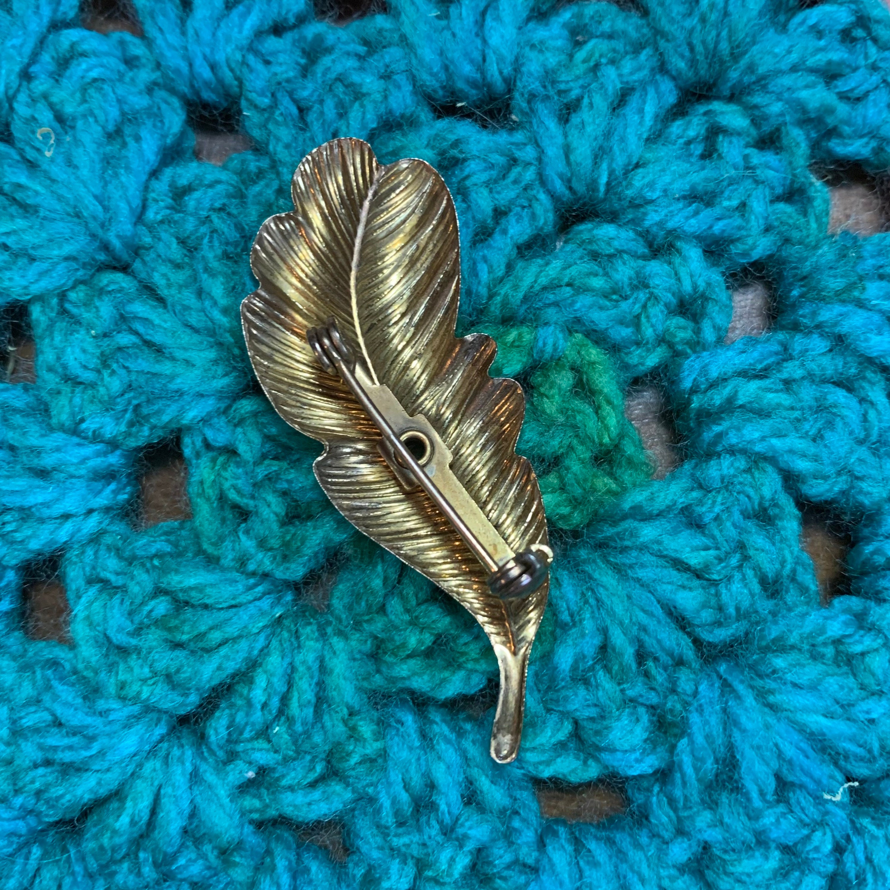 Vintage Leaf Pin With Green Stone - Etsy