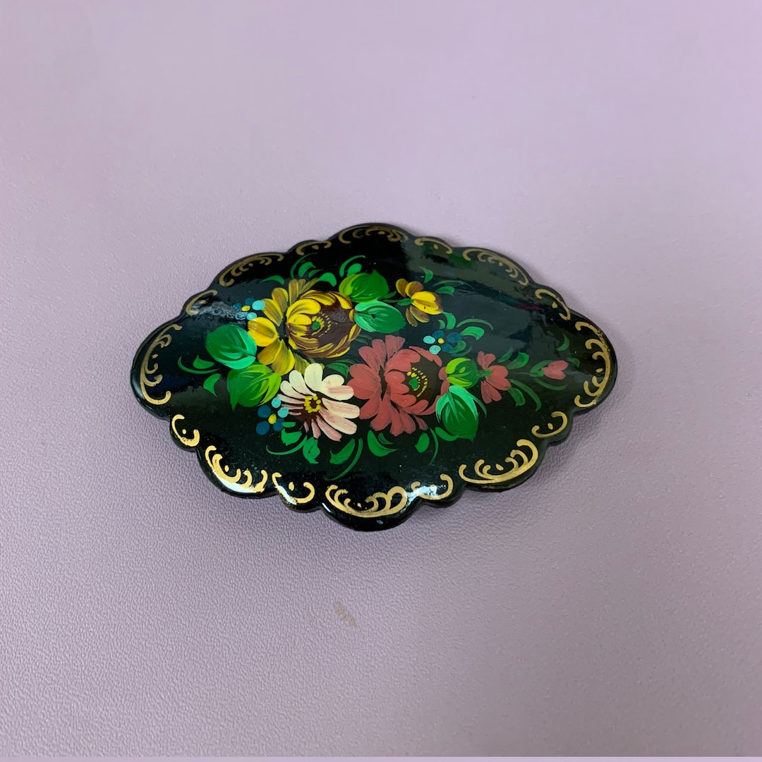Vintage Hand Painted Signed Wooden Enamel Pin or Brooch - Etsy