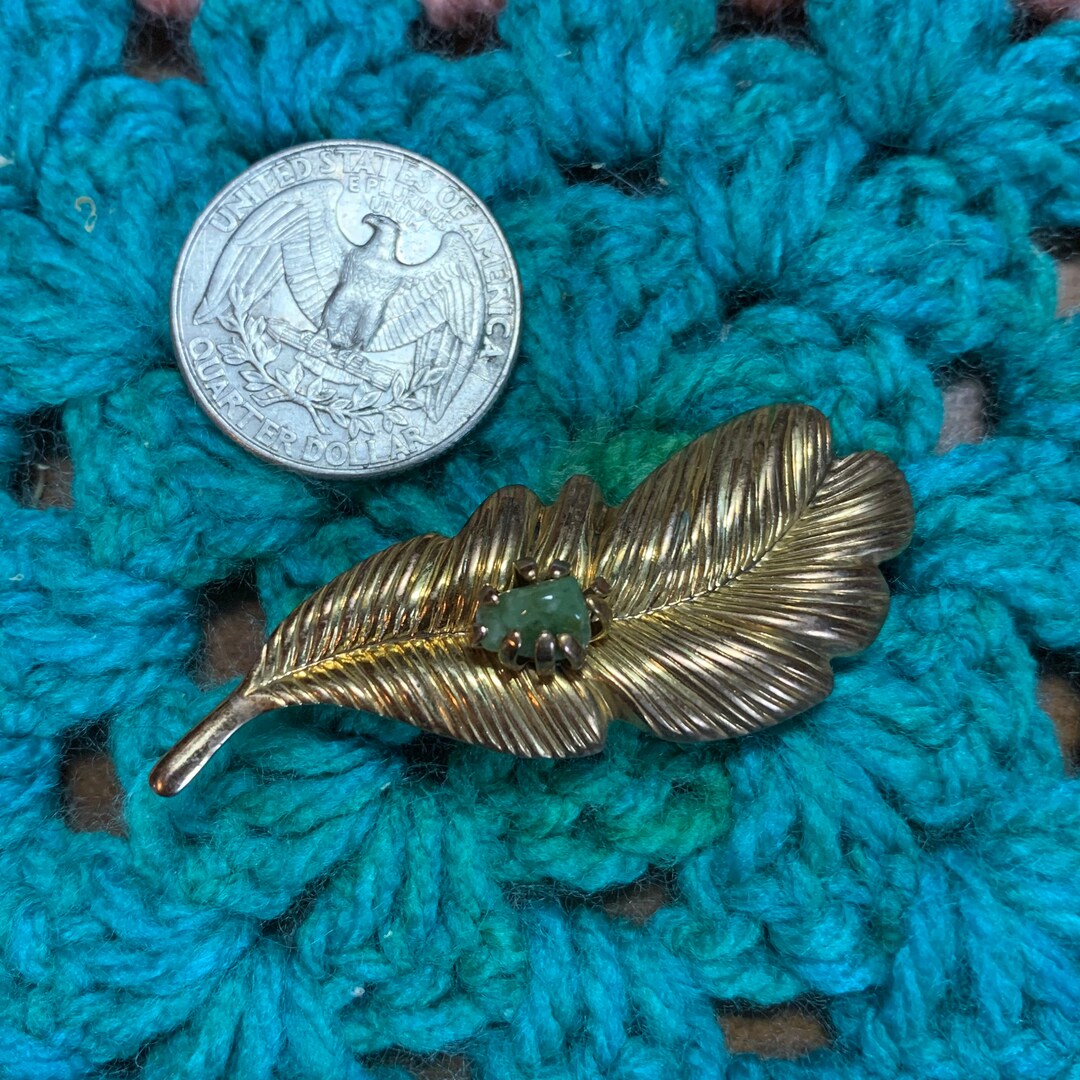 Vintage Leaf Pin With Green Stone - Etsy