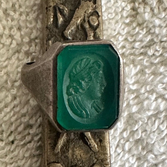 Unique Roman-Style Intaglio Green and Bronze Ring - Gem
