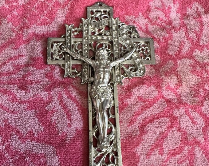 Vintage Ornate Blingy Heavy Metal Silver Tone Crucifix - Etsy