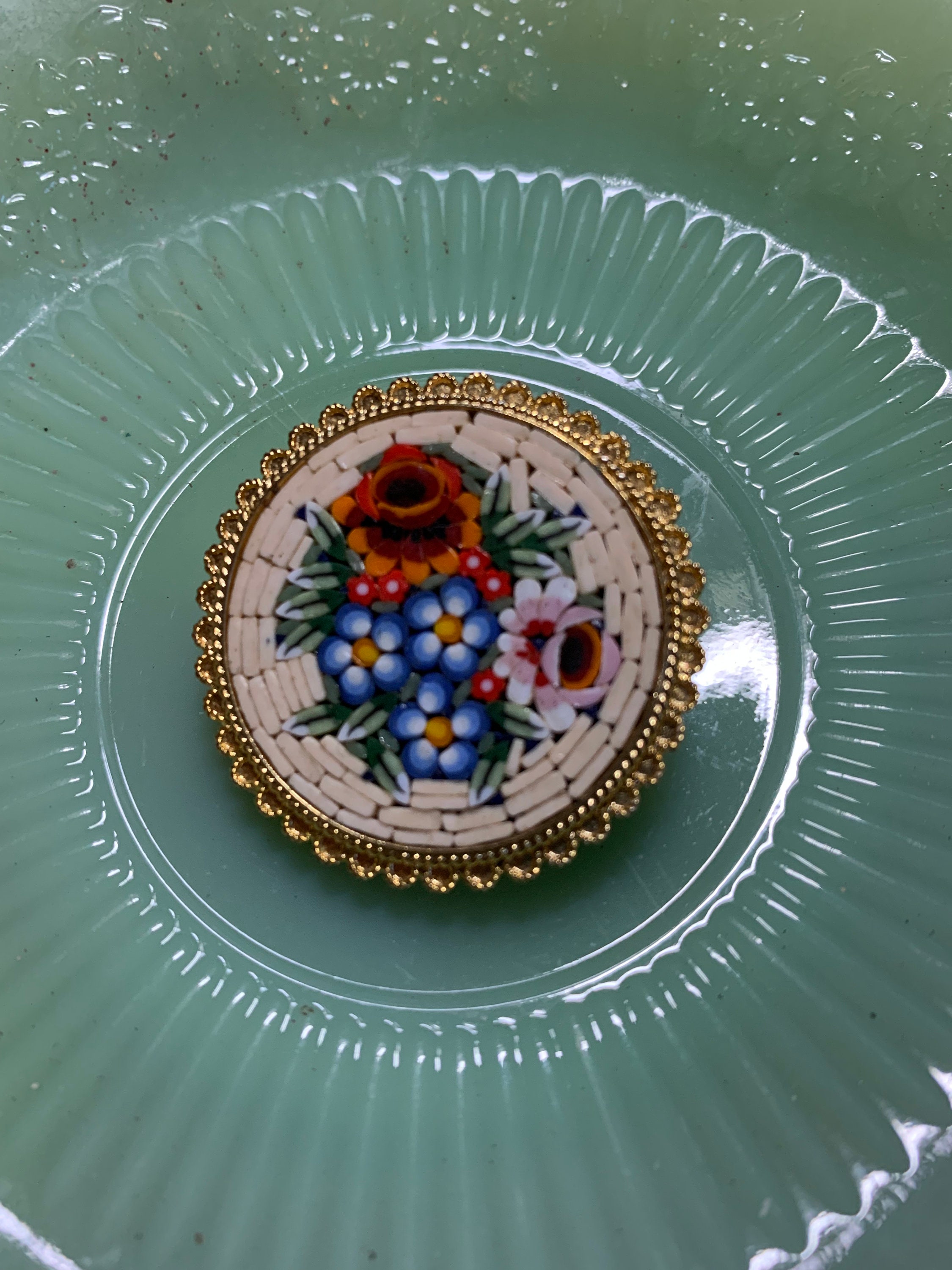 Micro Mosaic Vintage Italian Stone Pin - Etsy