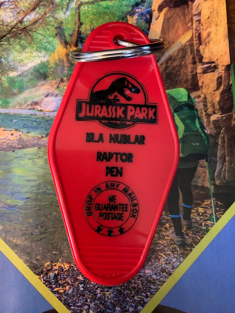 Retro-look Jurassic Park Isla Nublar Raptor Pen Key Tag - Etsy