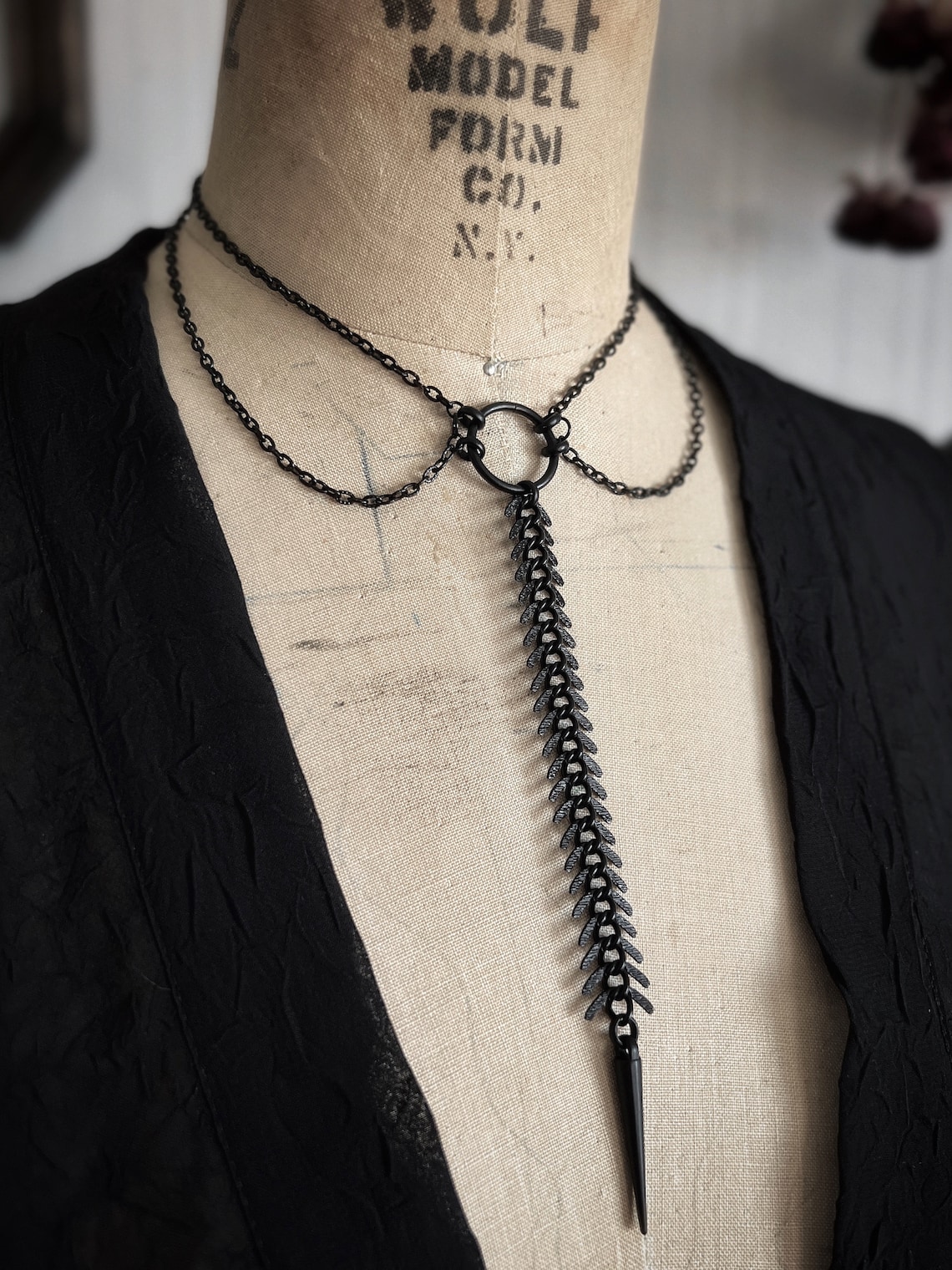 Blackened Vertebrae Long Spike and Spine Black Lariat Chain - Etsy