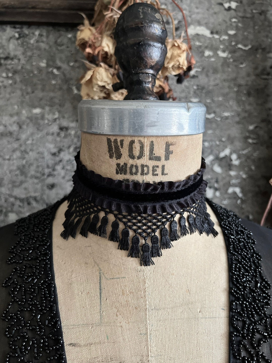 Lattice Choker Necklace - Black Venetian Lace Gothic Victorian Mourning ...