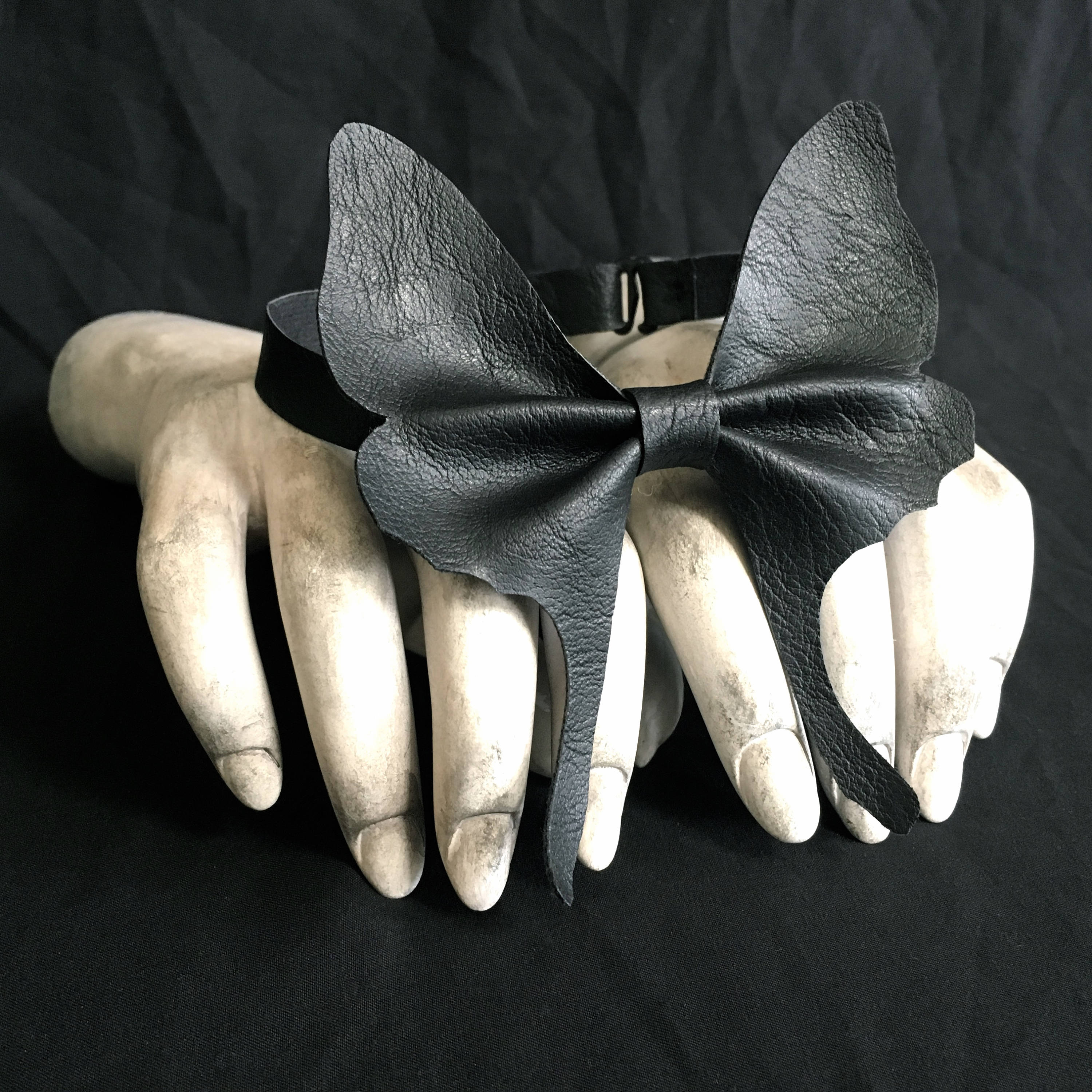Grand Luna Moth Choker Collar - Goth Faux Vegan Leather Black Bowtie ...