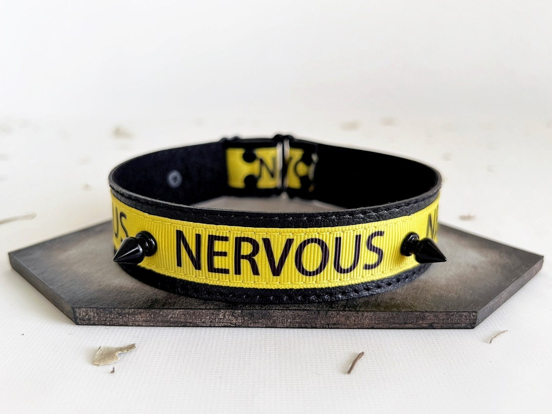 NERVOUS - Spike Choker Necklace - Yellow Antisocial Anxiety Wide Black ...