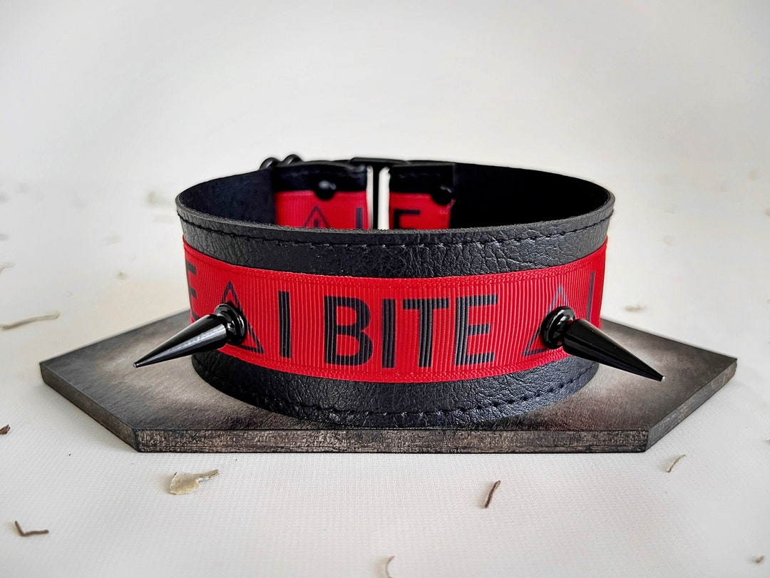 I BITE - Vegan Leather Spike Red Choker Collar - Black Extra Wide Punk ...