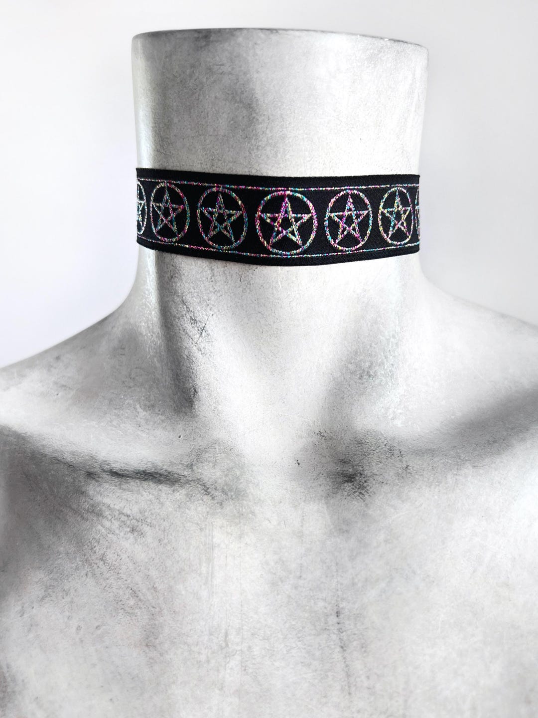Metallic Rainbow Pentagram Choker - Wide Glittery Gay Pride Black ...
