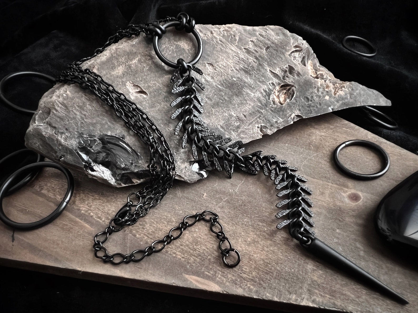 Blackened Vertebrae Long Spike and Spine Black Lariat Chain - Etsy