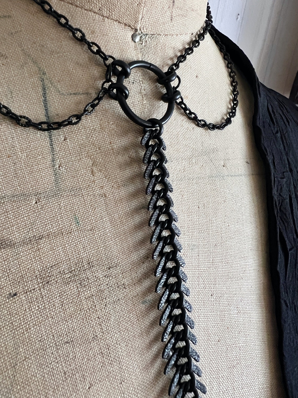 Blackened Vertebrae Long Spike and Spine Black Lariat Chain - Etsy