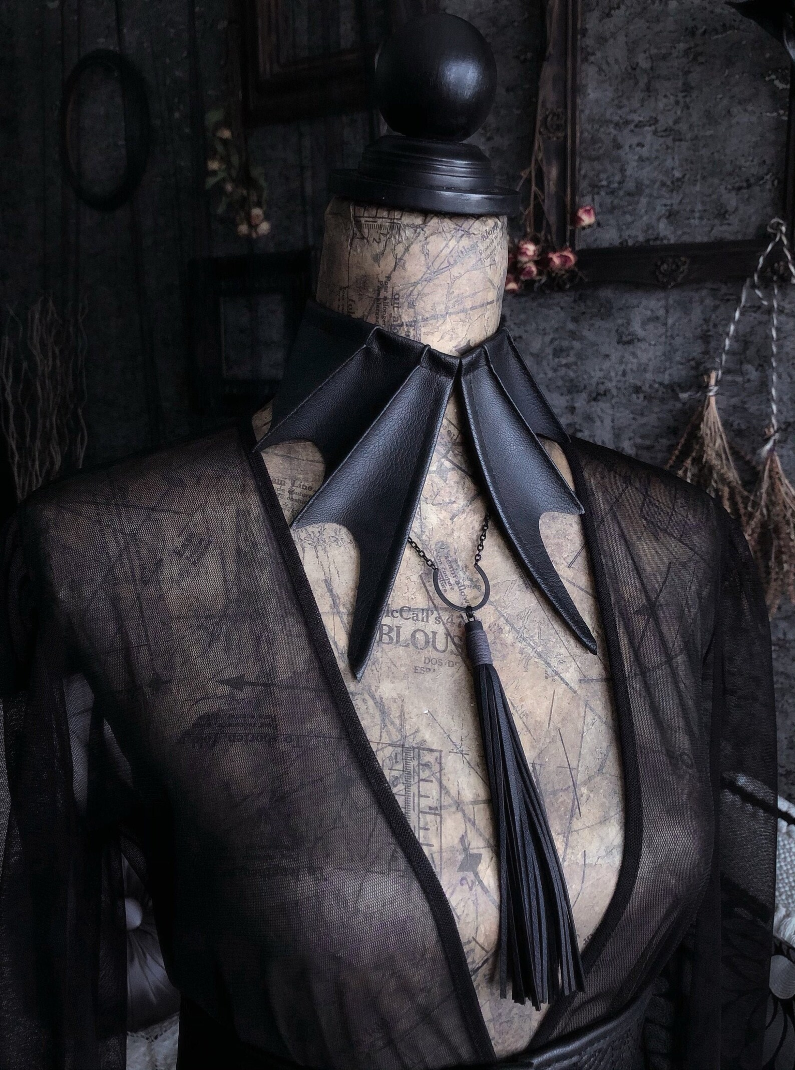 Nightfall Bat Collar Necklace Black Faux Vegan Leather - Etsy