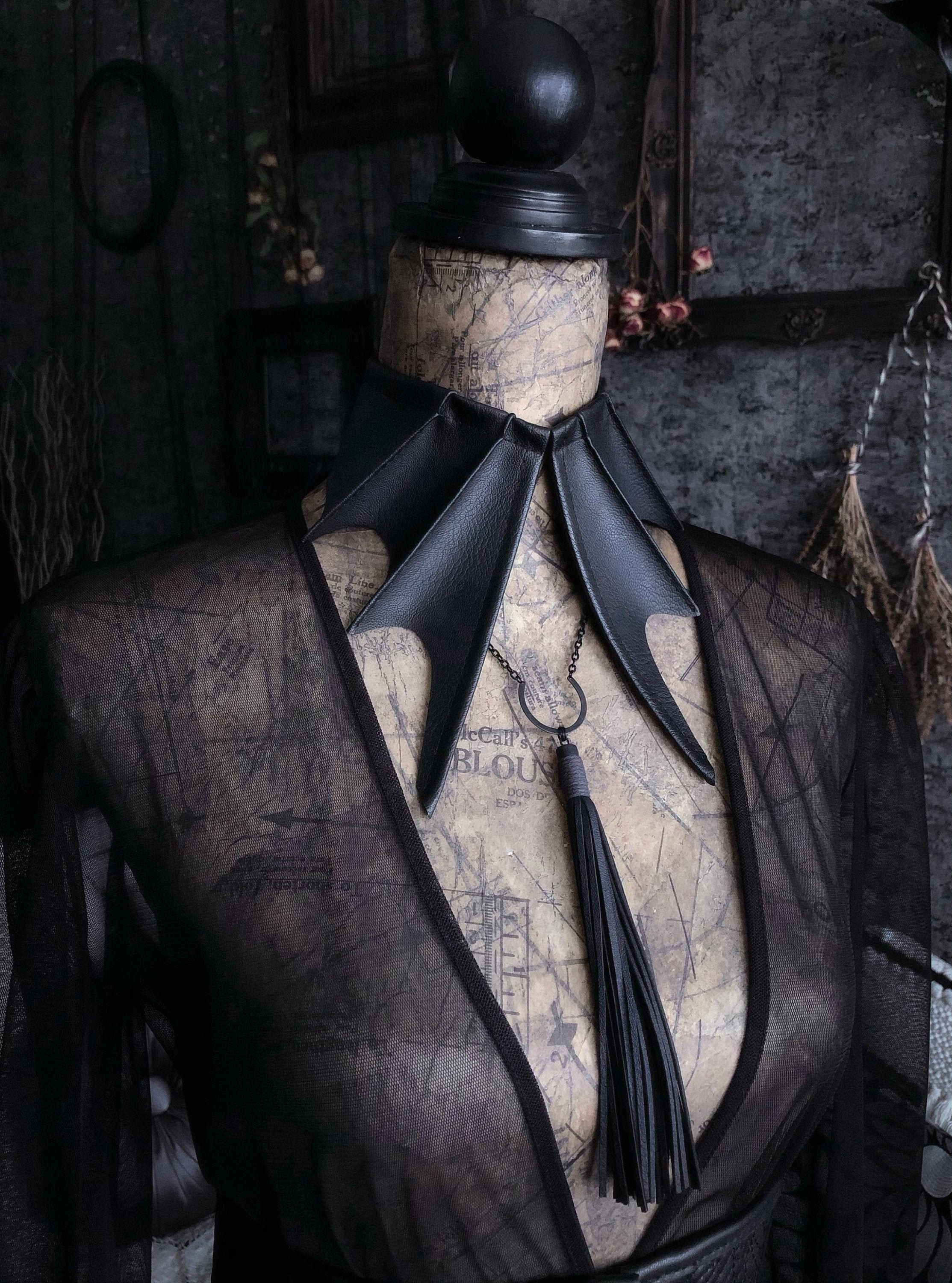 Nightfall Bat Collar Necklace Black Faux Vegan Leather - Etsy