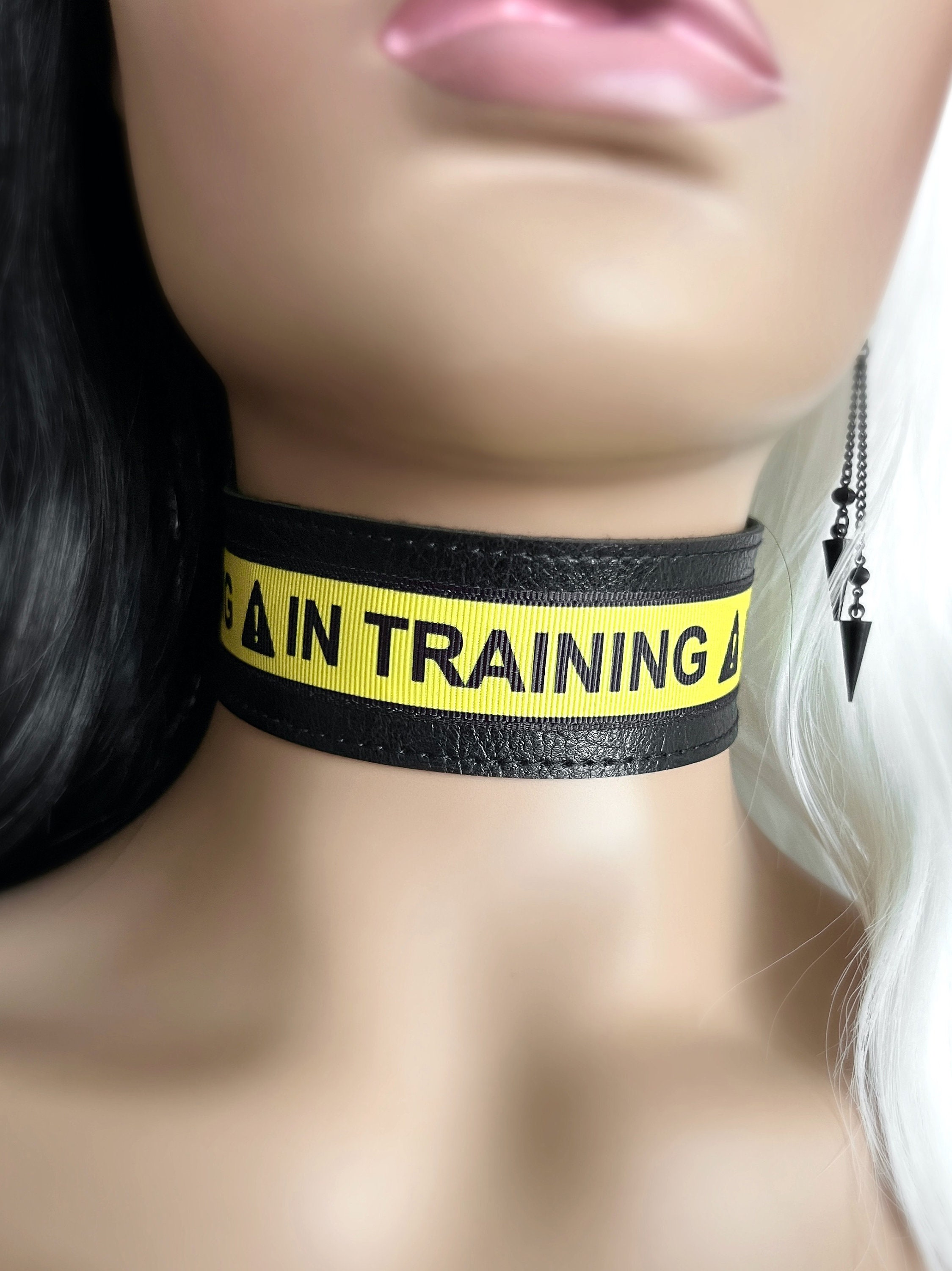 IN TRAINING - Extra Wide Caution Yellow Human Dog Collar - Puppy Play ...