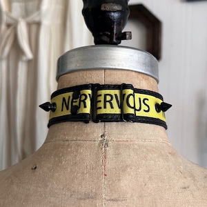 NERVOUS - Spike Choker Necklace - Yellow Antisocial Anxiety Wide Black ...