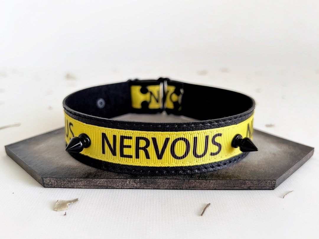 NERVOUS Spike Choker Necklace Yellow Antisocial Anxiety Wide Black ...