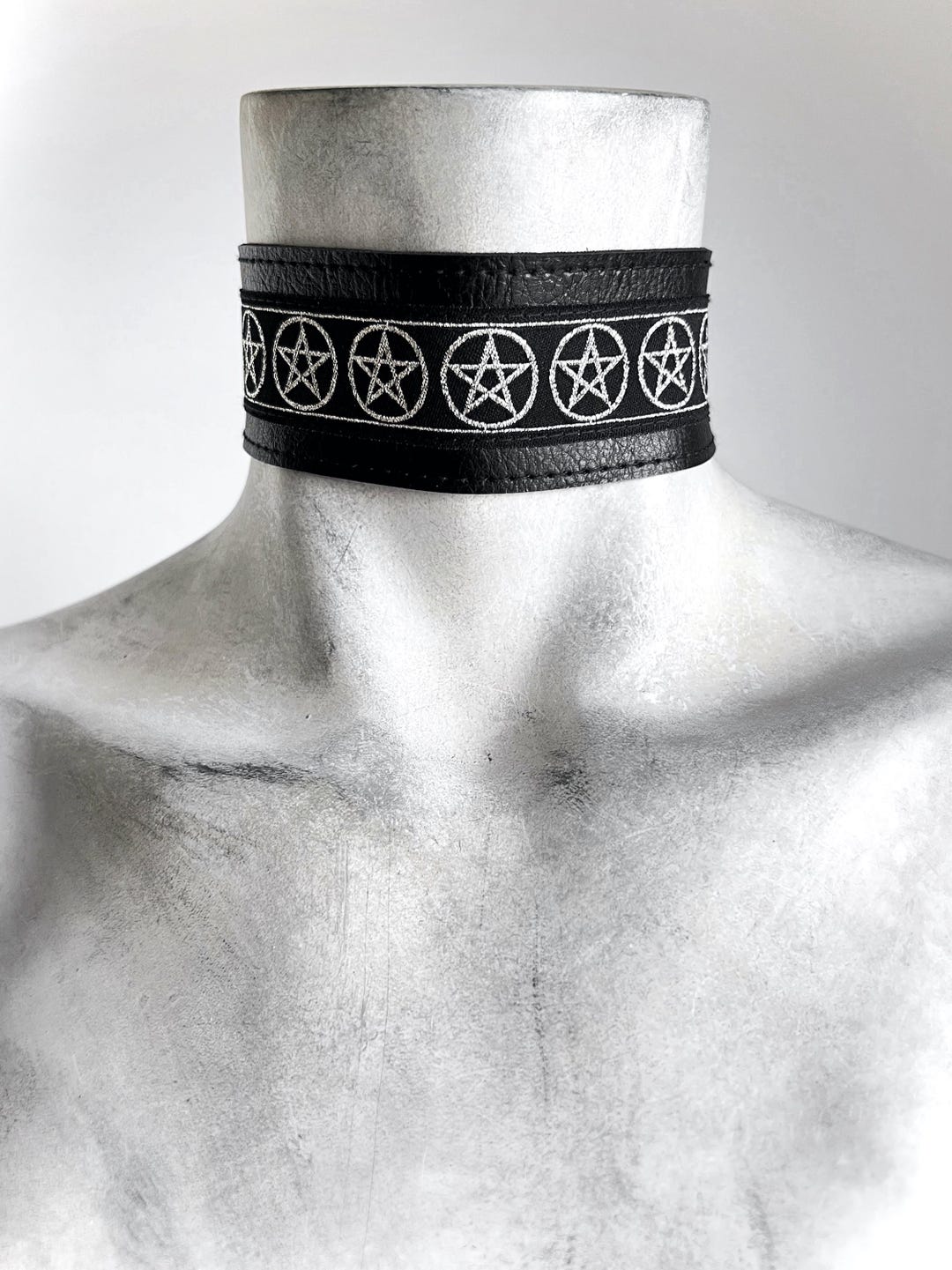 Black Pentagram Collar - 1.5" Wide Vegan Leather Choker - Pentacle ...