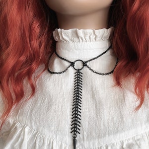 Blackened Vertebrae - Long Spike and Spine Black Matte Lariat Chain ...