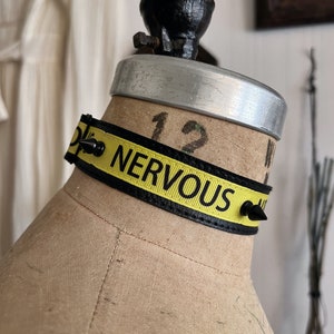NERVOUS - Spike Choker Necklace - Yellow Antisocial Anxiety Wide Black ...