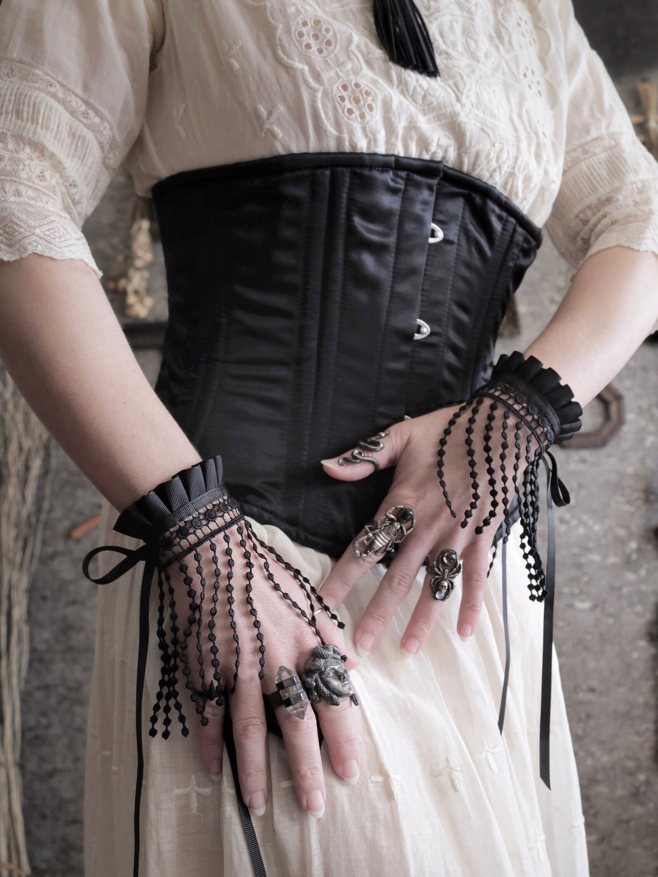 Cascade Lace Wrist Cuffs Black Venetian Lace Gothic - Etsy