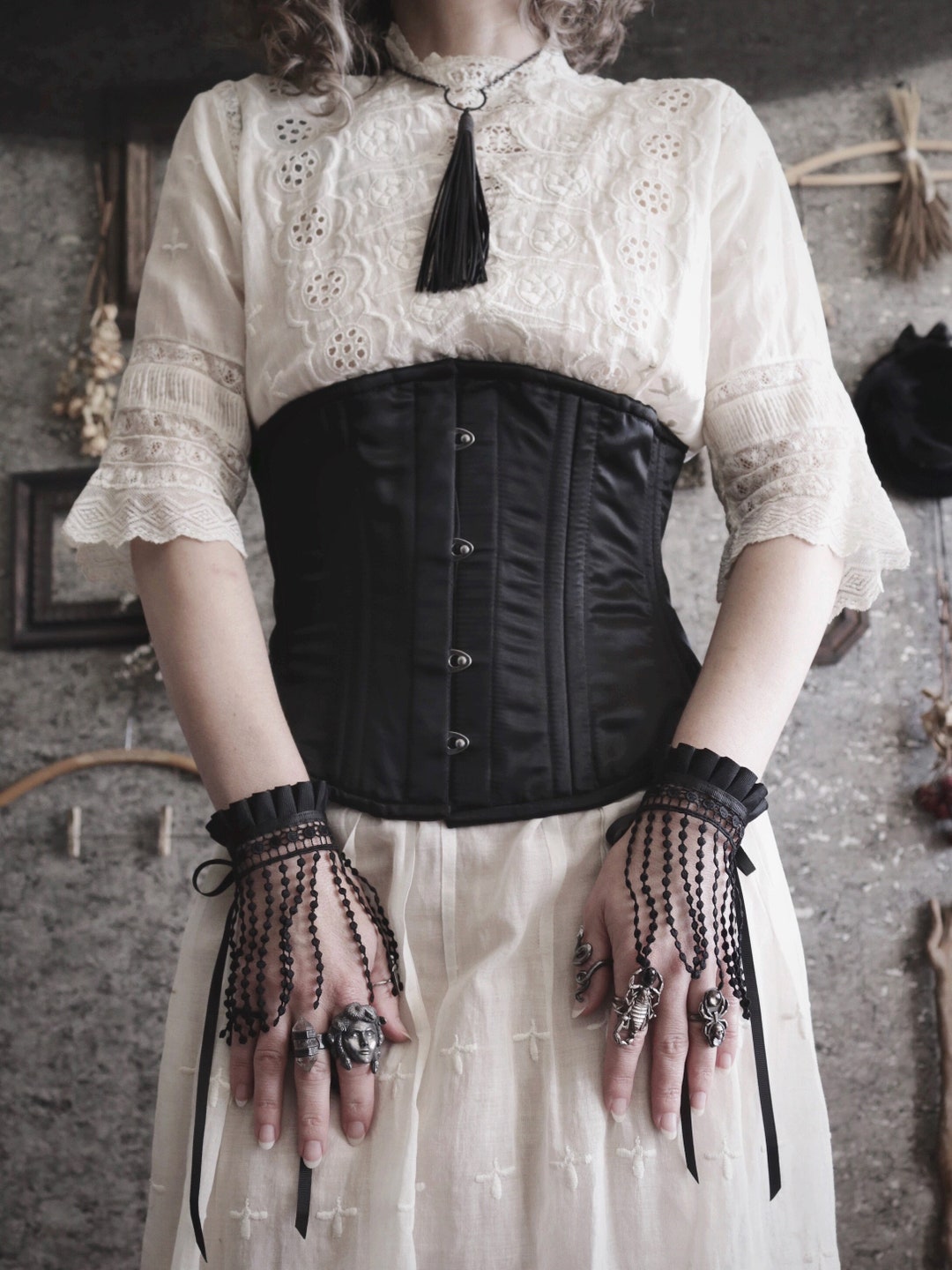 Cascade Lace Wrist Cuffs - Black Venetian Lace Gothic Victorian ...