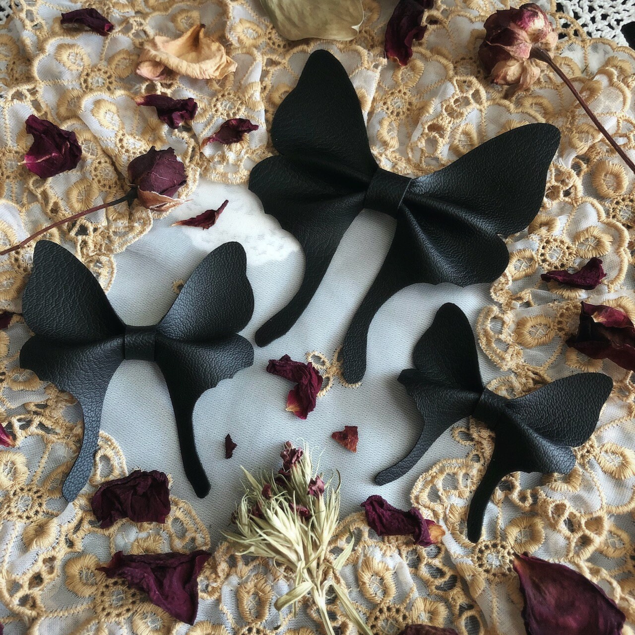 Grand Luna Moth Choker Collar - Goth Faux Vegan Leather Black Bowtie ...