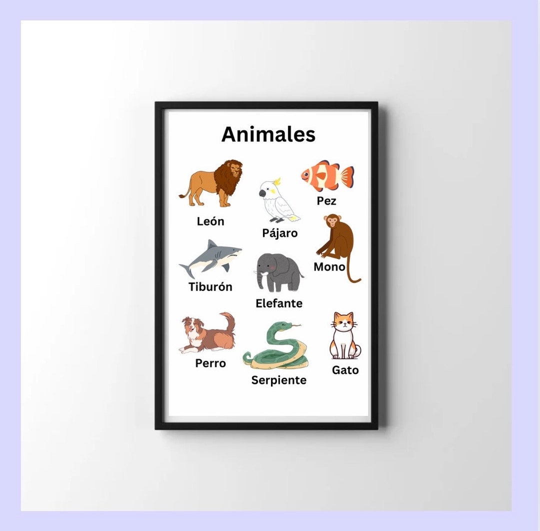 SPANISH Animals Poster, Montessori Learning, Kids Poster, Toddler ...