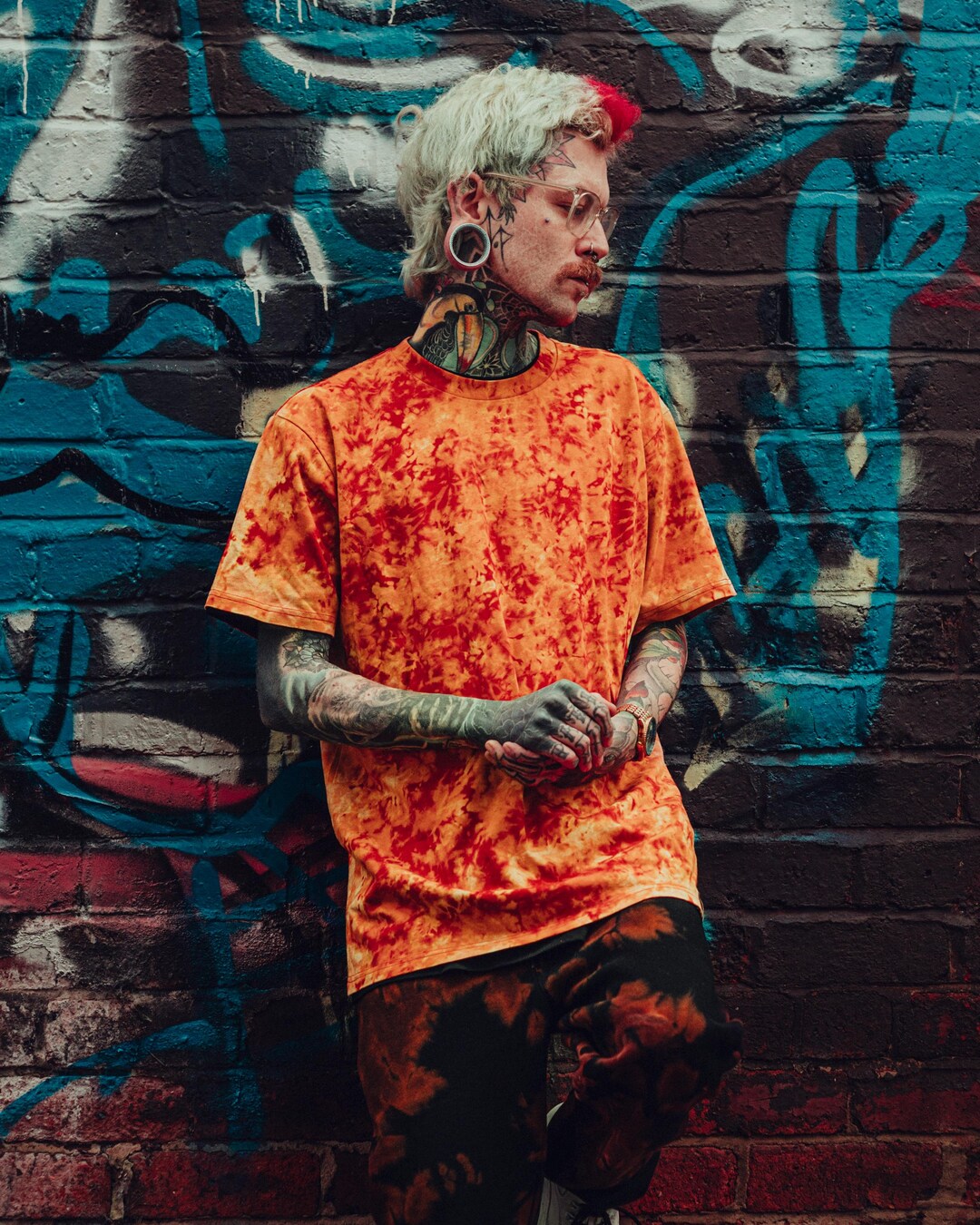 Orange Bleach Fire Tie Dye T Shirt, Bleached Shirt, Orange Bleach Dye ...